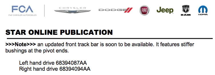 Updated front trackbar with stiffer bushings coming to help cure ...