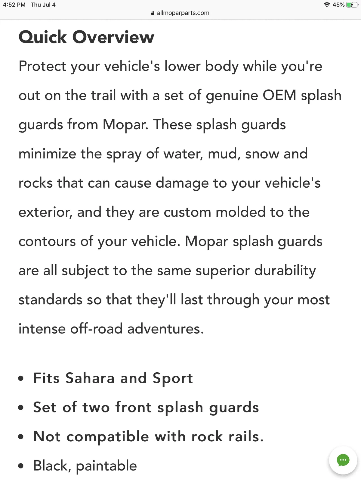 Mopar 82215128 Rubicon Style Rocker Guards - Work With Splash Guards ...