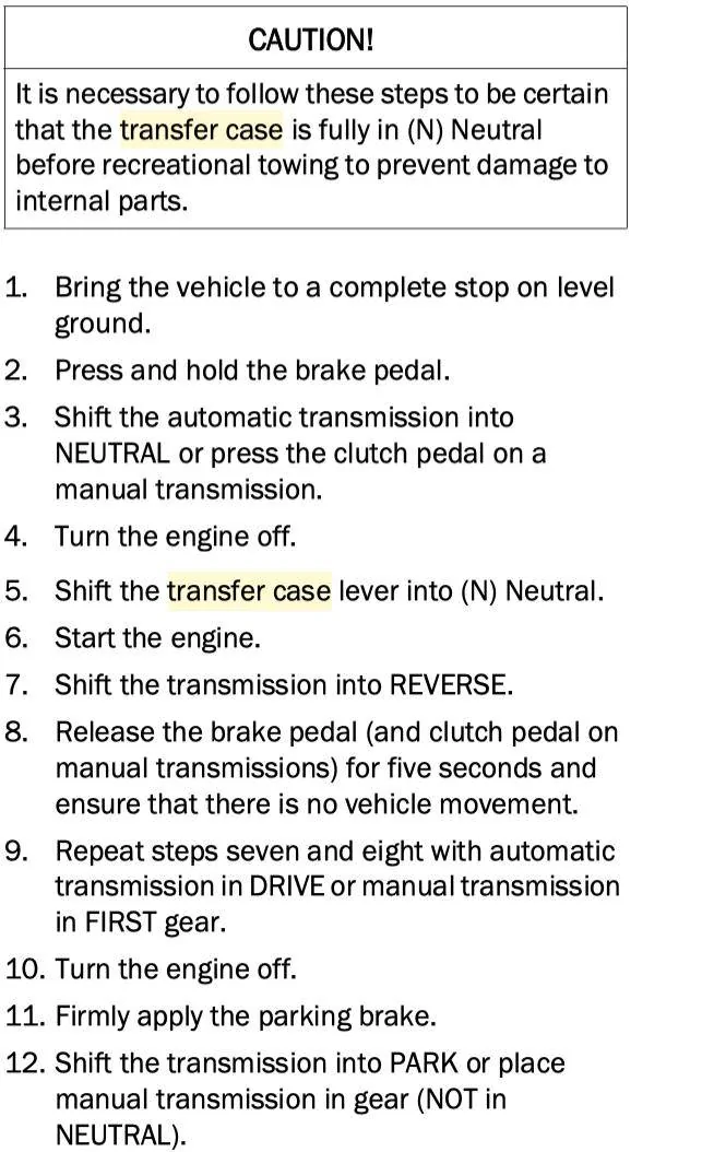 Ok to shift transfer case into or out of Neutral while the engine is ...